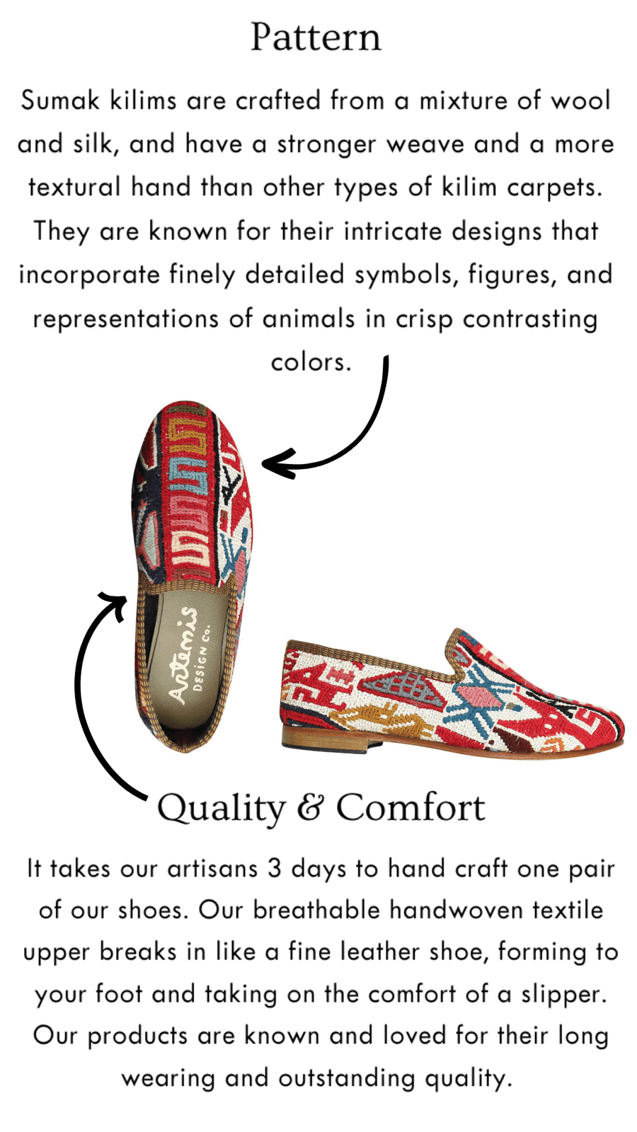 Women's Sumak Kilim Smoking Shoes - Size 11 | Artemis Design Co.